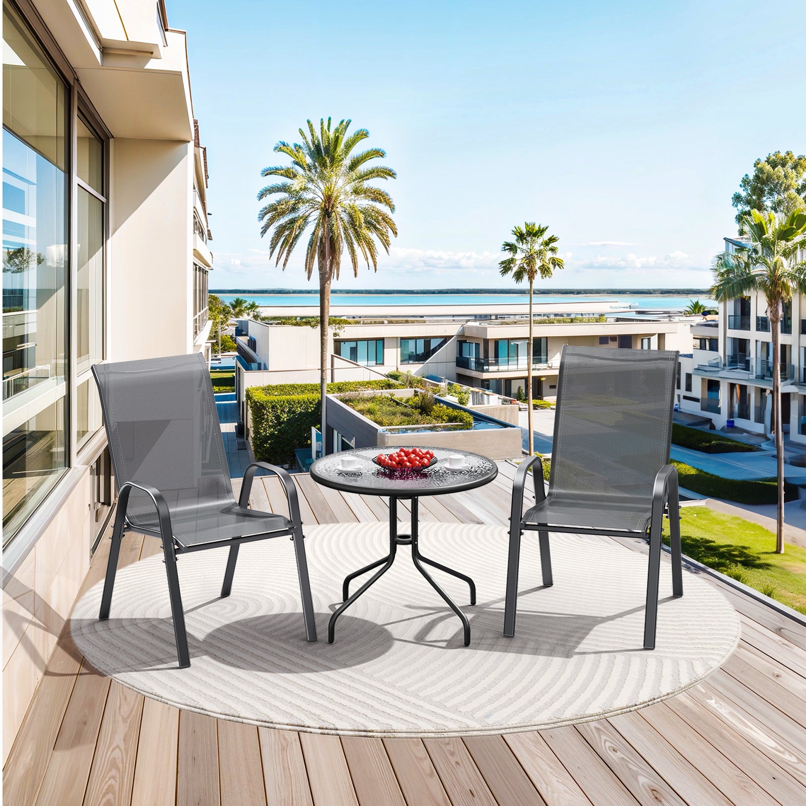 2 x Outdoor Stackable Patio Dining Chairs High Back Textilene Armchair ...