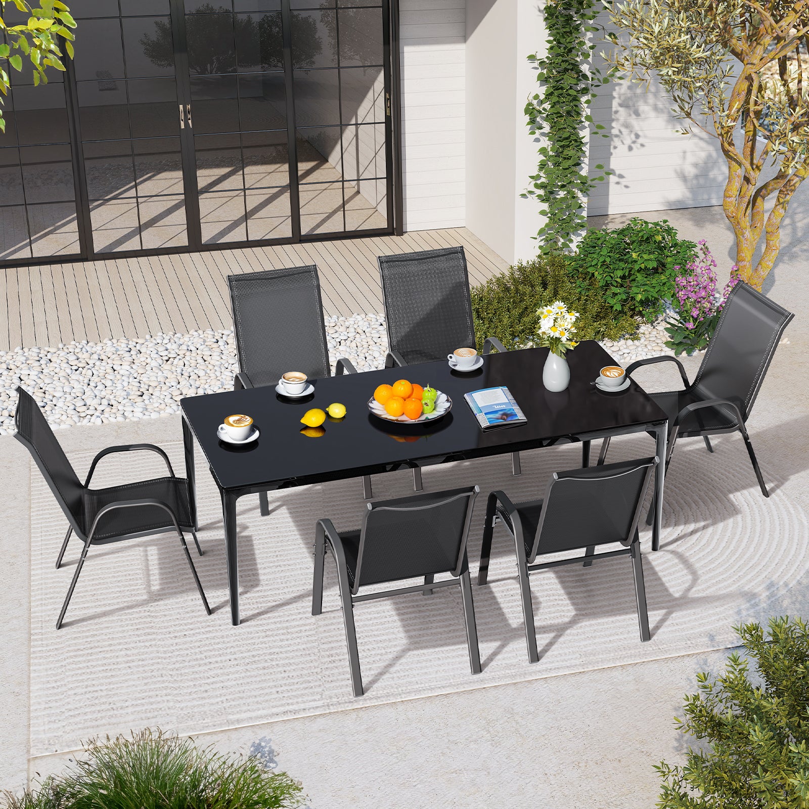 6 x Outdoor Stackable Patio Dining Chairs High Back Textilene Armchair ...