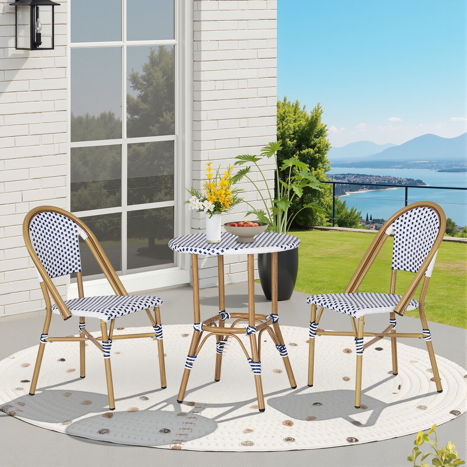 3 Piece French Bistro Set, Aluminum Rattan Furniture Conversation Set ...